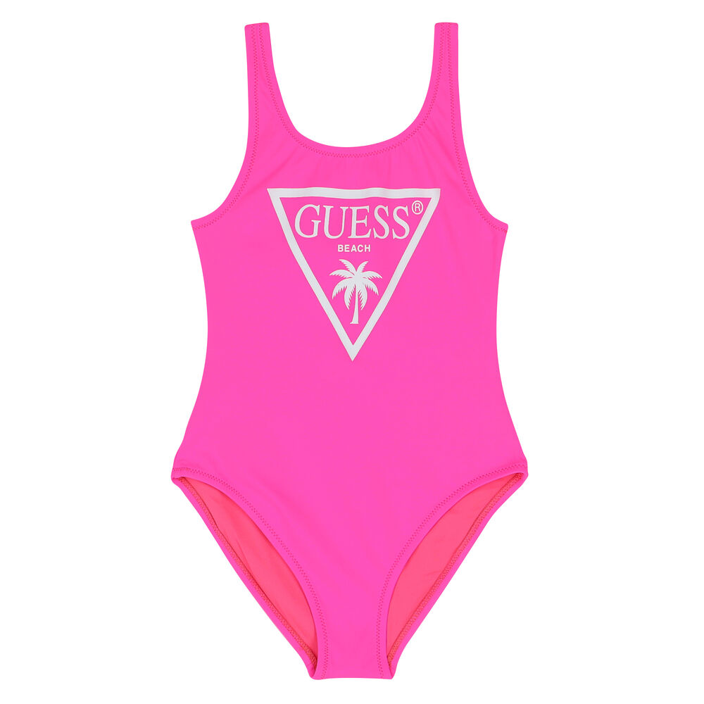 Guess Girls Neon Pink Logo Swimsuit | Junior Couture