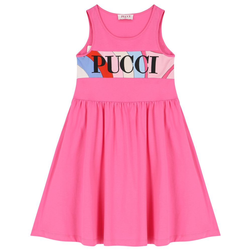 Emilio Pucci Girls Pink Logo Sleeveless Dress | Junior Couture USA