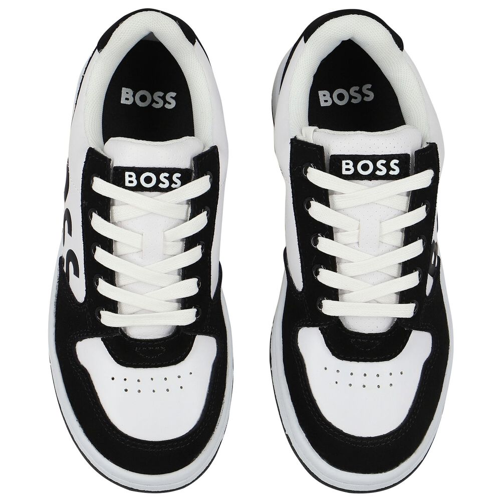 BOSS Boys Black & White Logo Trainers | Junior Couture Australia