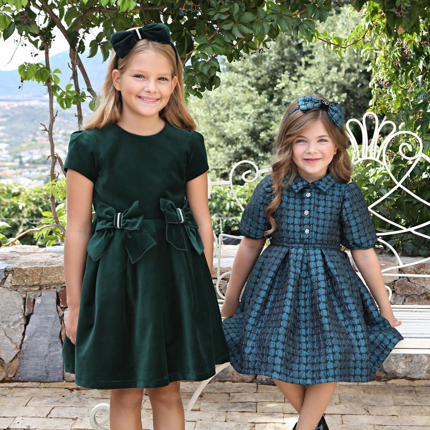 Balloon Chic Girls Green Velvet Bow Dress | Junior Couture