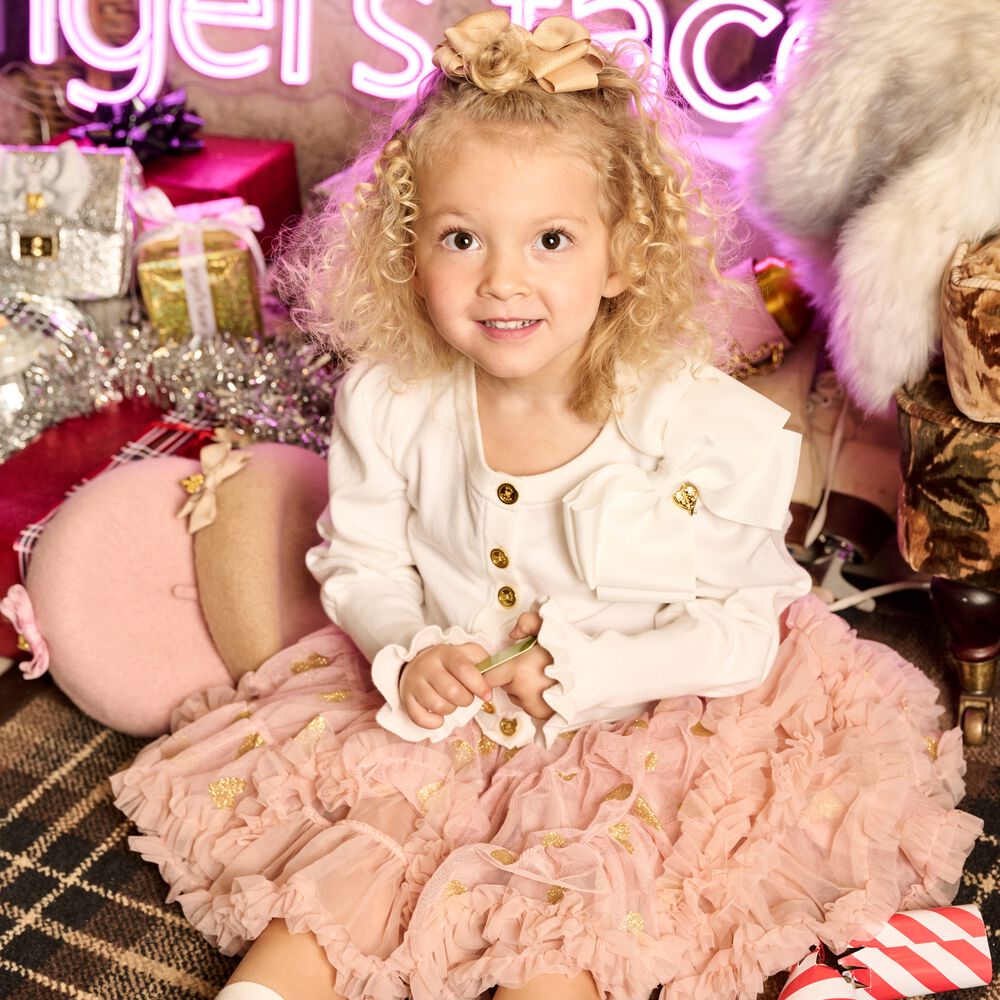 Angel's Face Girls White Bow Cardigan | Junior Couture