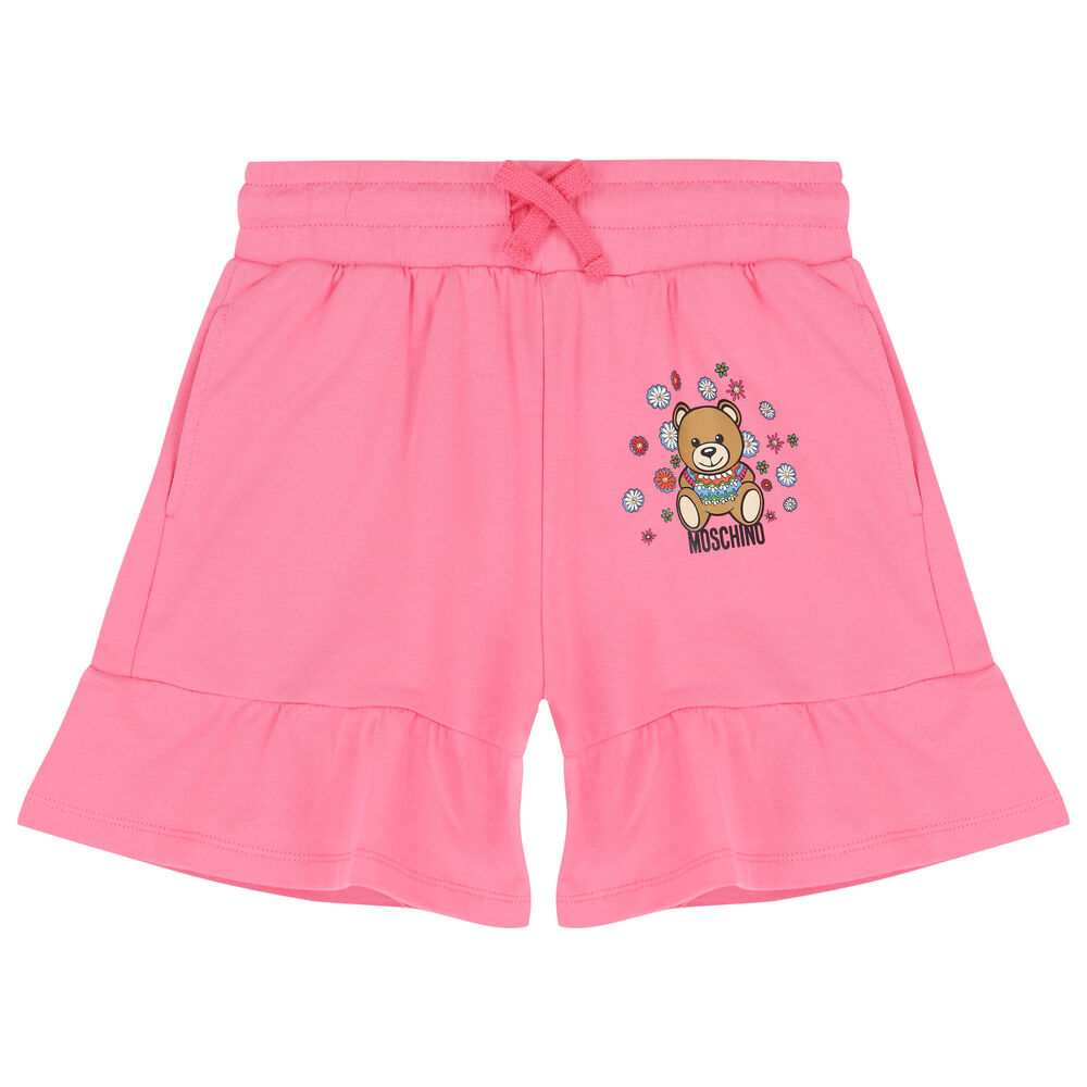 Moschino Girls Pink Teddy Bear Logo Shorts | Junior Couture