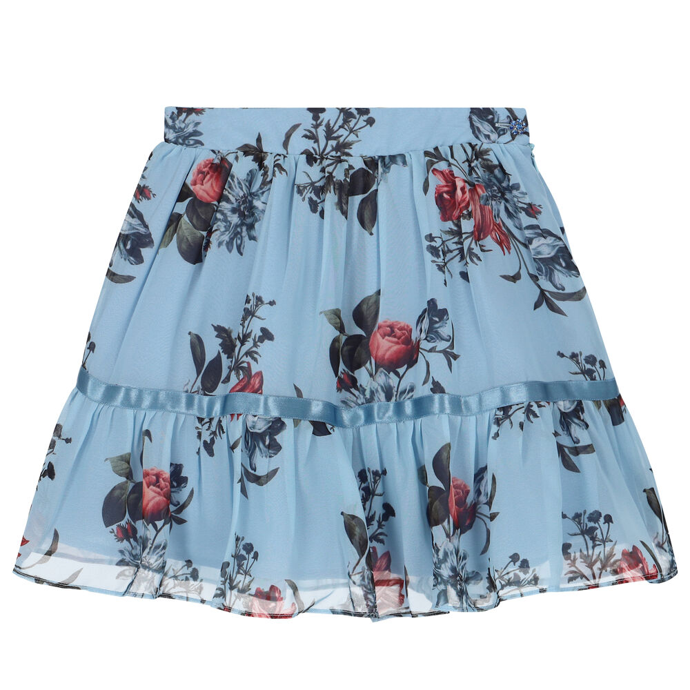 Patachou Girls Blue Floral Chiffon Skirt | Junior Couture