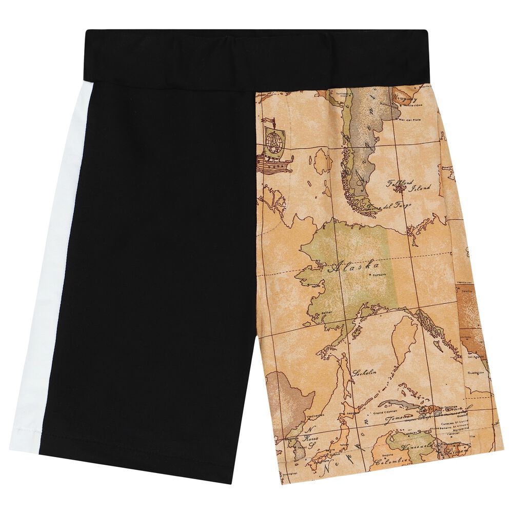 Alviero Martini Boys Black, White & Beige Geo Map Shorts | Junior Couture