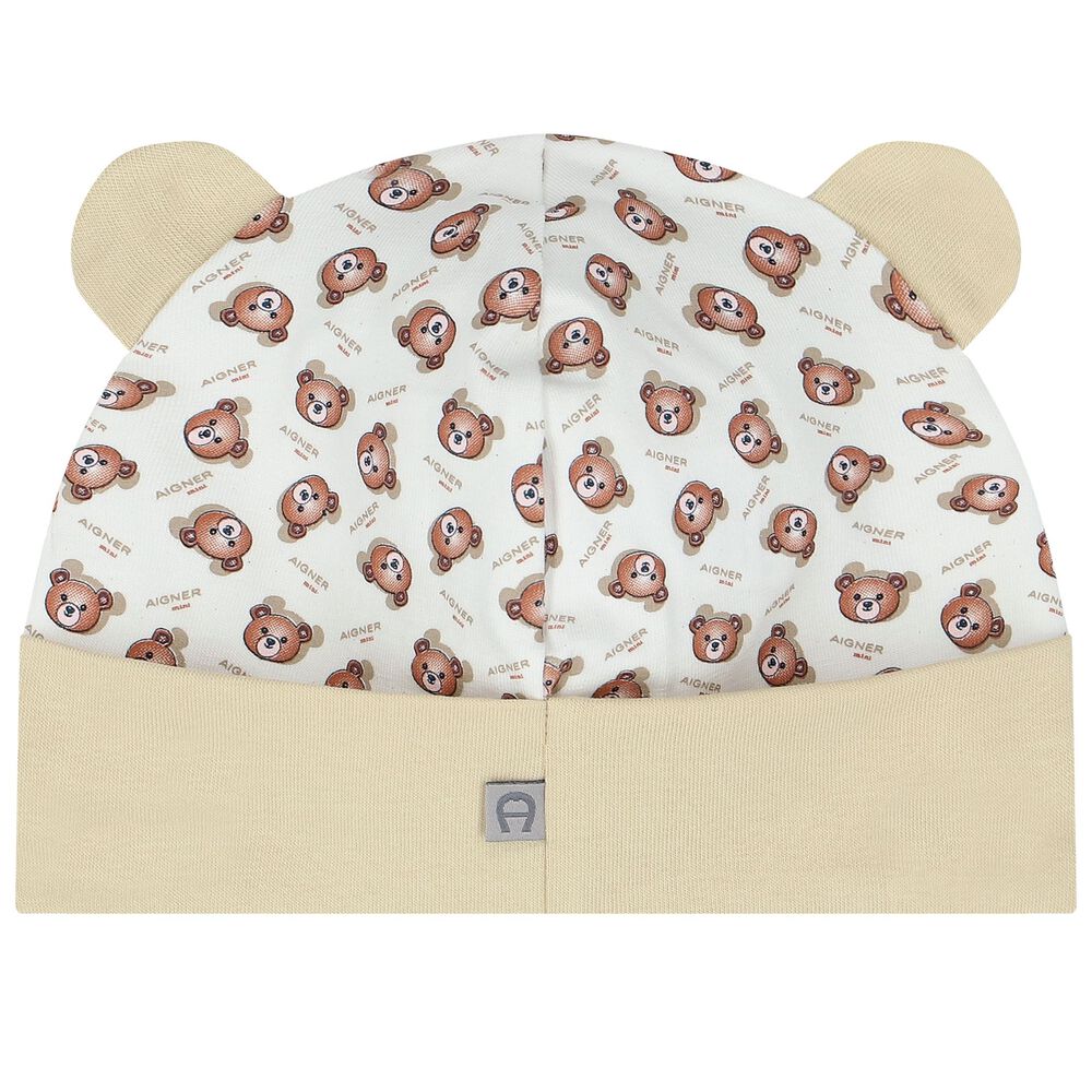 Aigner White & Beige Teddy Bear Logo Hat | Junior Couture Australia