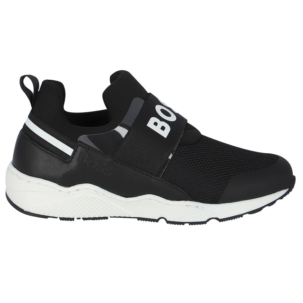BOSS Boys Black Logo Trainers | Junior Couture
