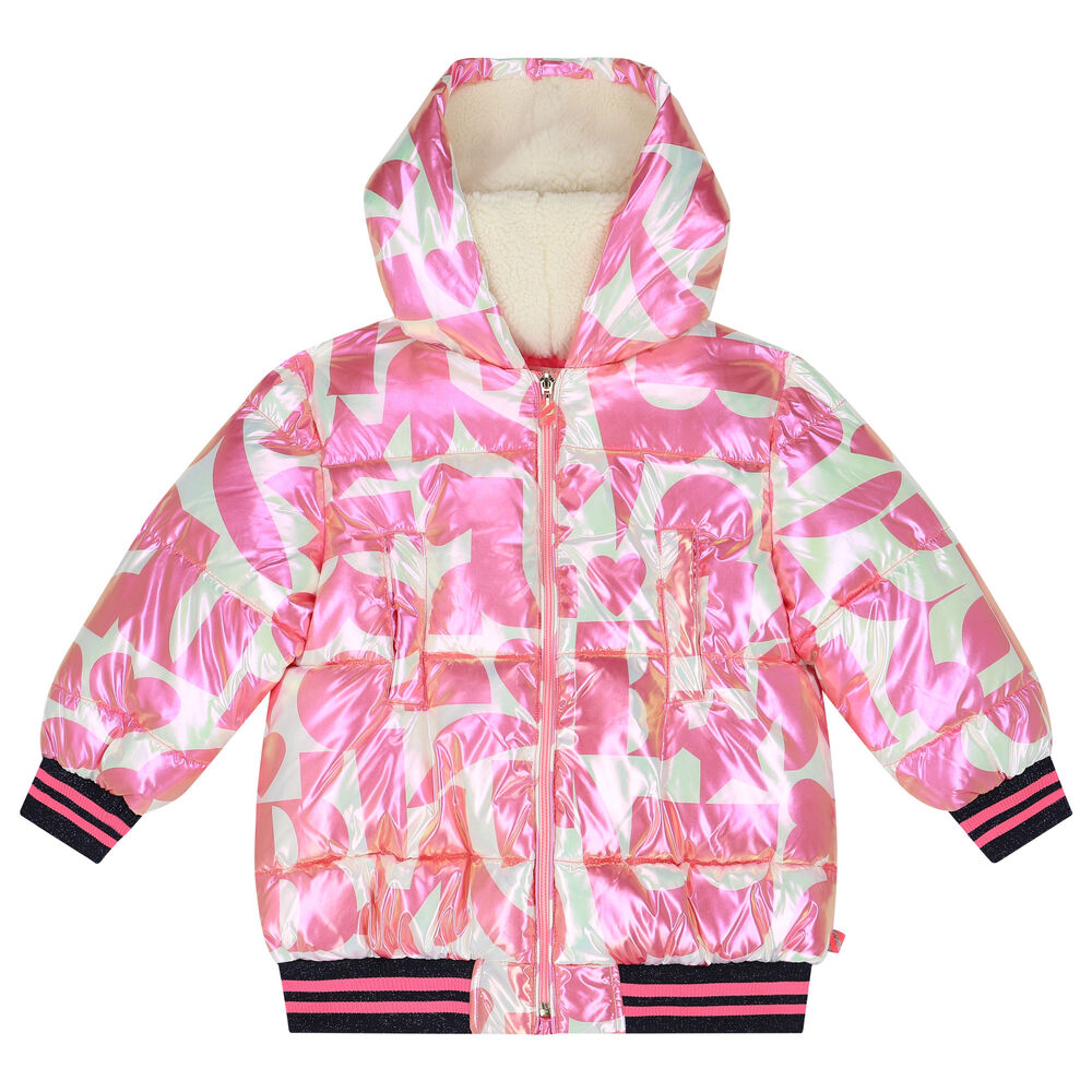 BILLIEBLUSH Girls Pink & Ivory Puffer Jacket | Junior Couture