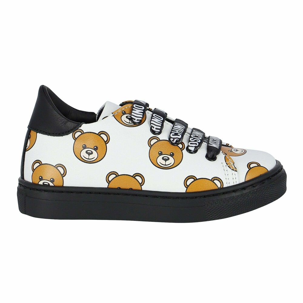 Moschino White Teddy Bear Logo Trainers | Junior Couture