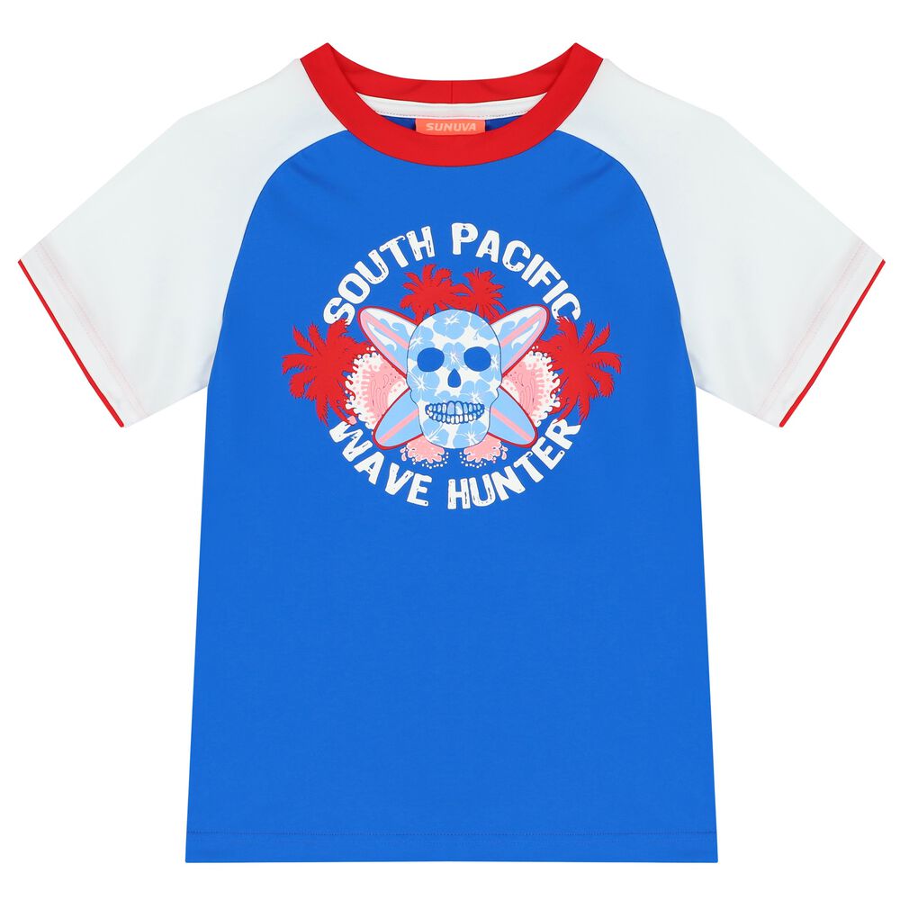 Sunuva Boys White & Blue Skull T-Shirt Rash Vest | Junior Couture