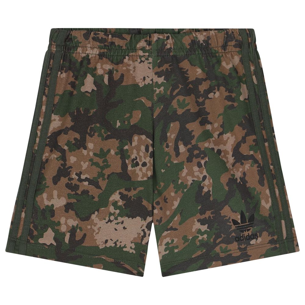 adidas Originals Black & Green Trefoil Logo Camouflage Shorts Set ...