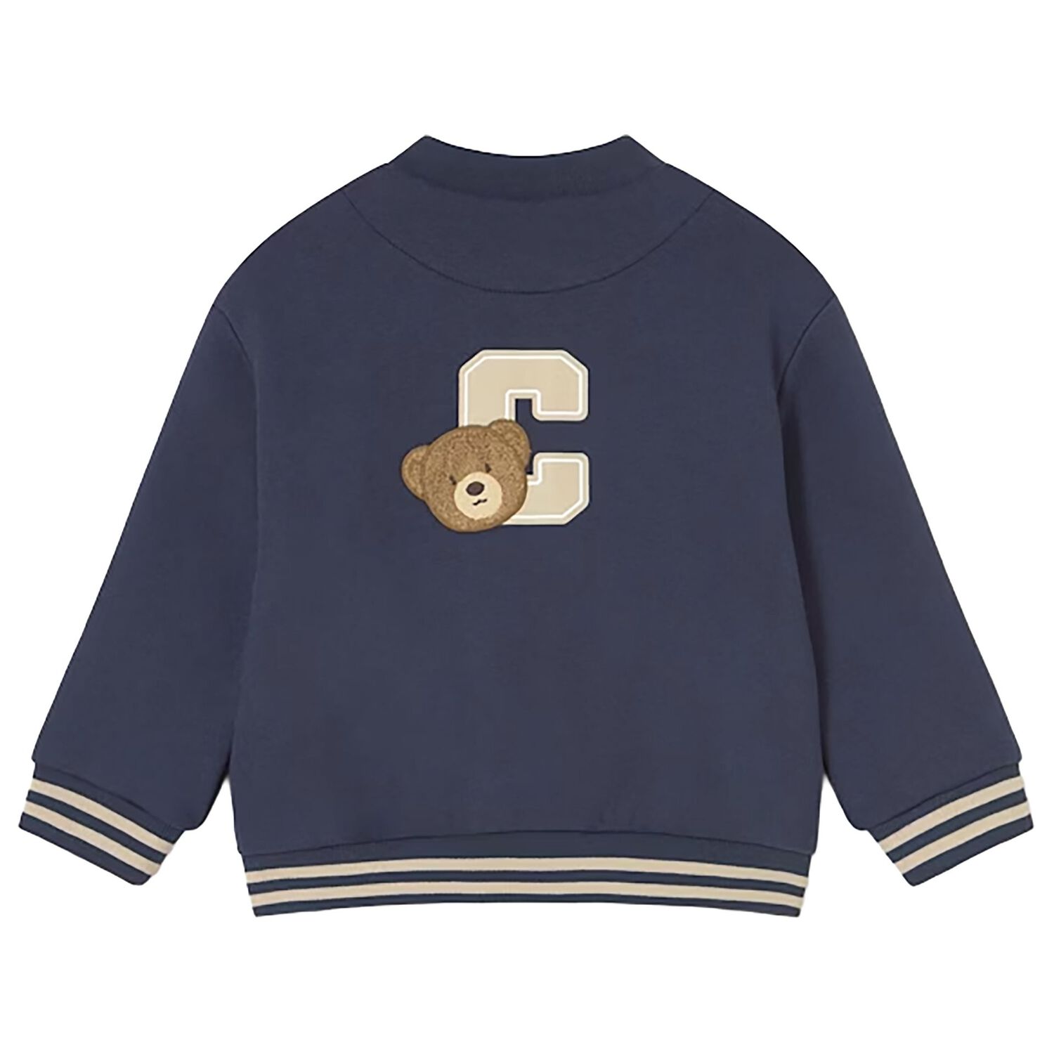 Mayoral Younger Boys Navy Blue Teddy Bear Zip Up Top | Junior Couture