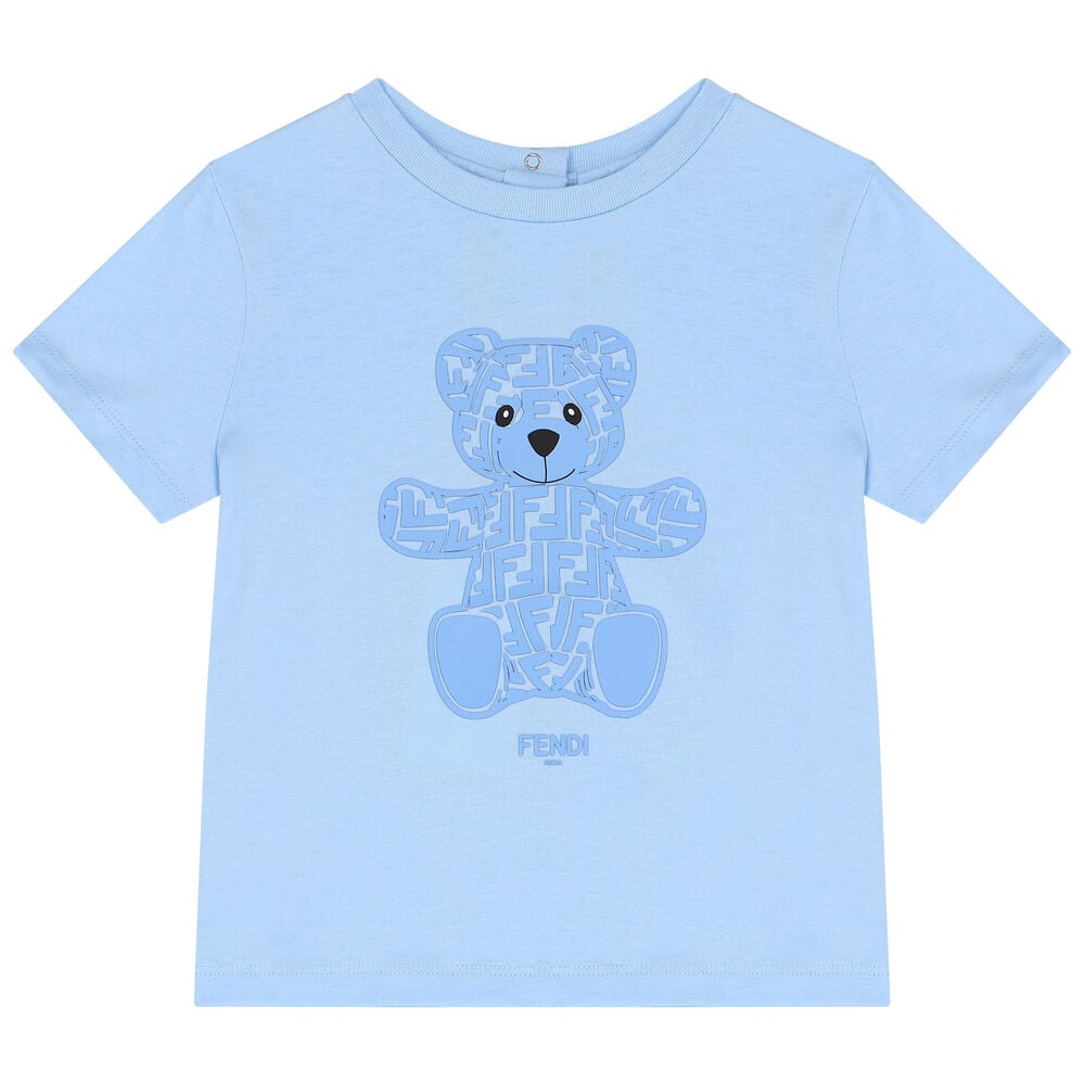 Fendi Younger Boys Blue Teddy Logo T-Shirt | Junior Couture