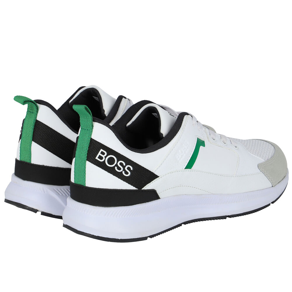 BOSS Boys White Mini Me Logo Trainers | Junior Couture