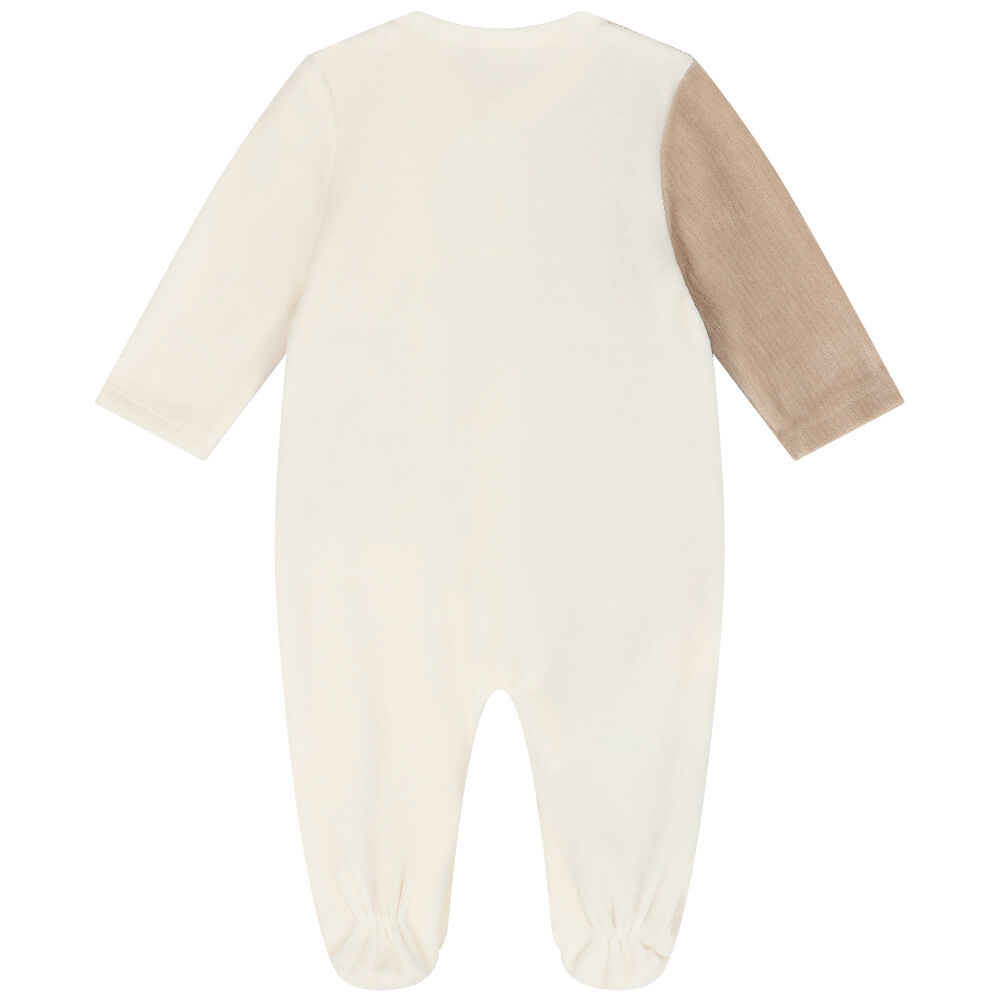 Mayoral Ivory & Beige Velour Babygrow | Junior Couture