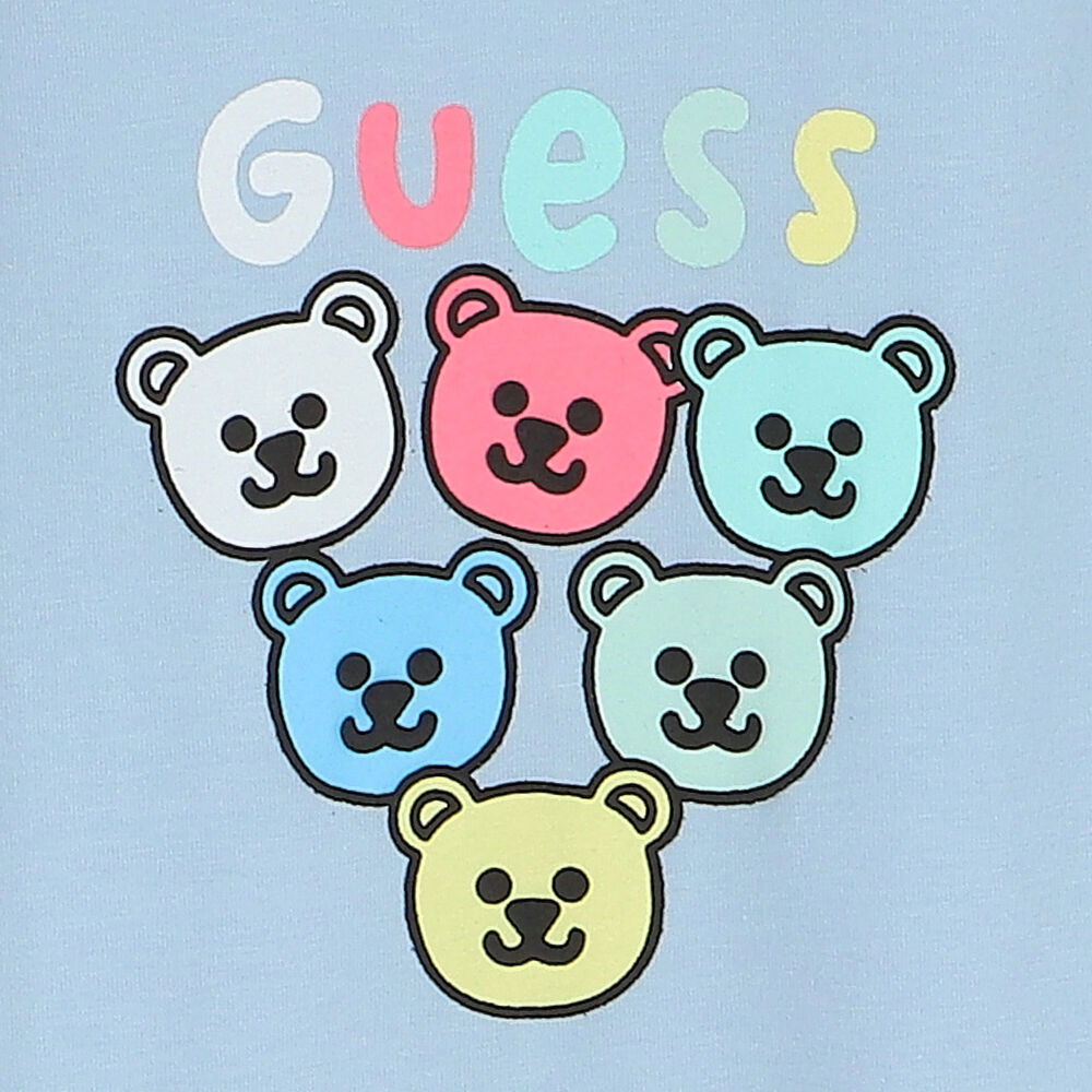 Guess Baby Boys Blue Teddy Bear Logo Babygrow | Junior Couture