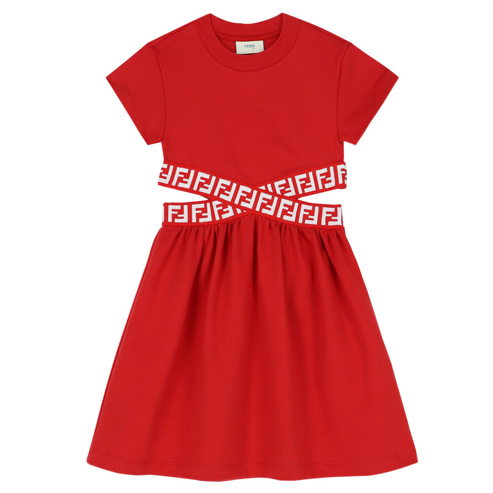 Fendi Girls Red Logo Dress | Junior Couture
