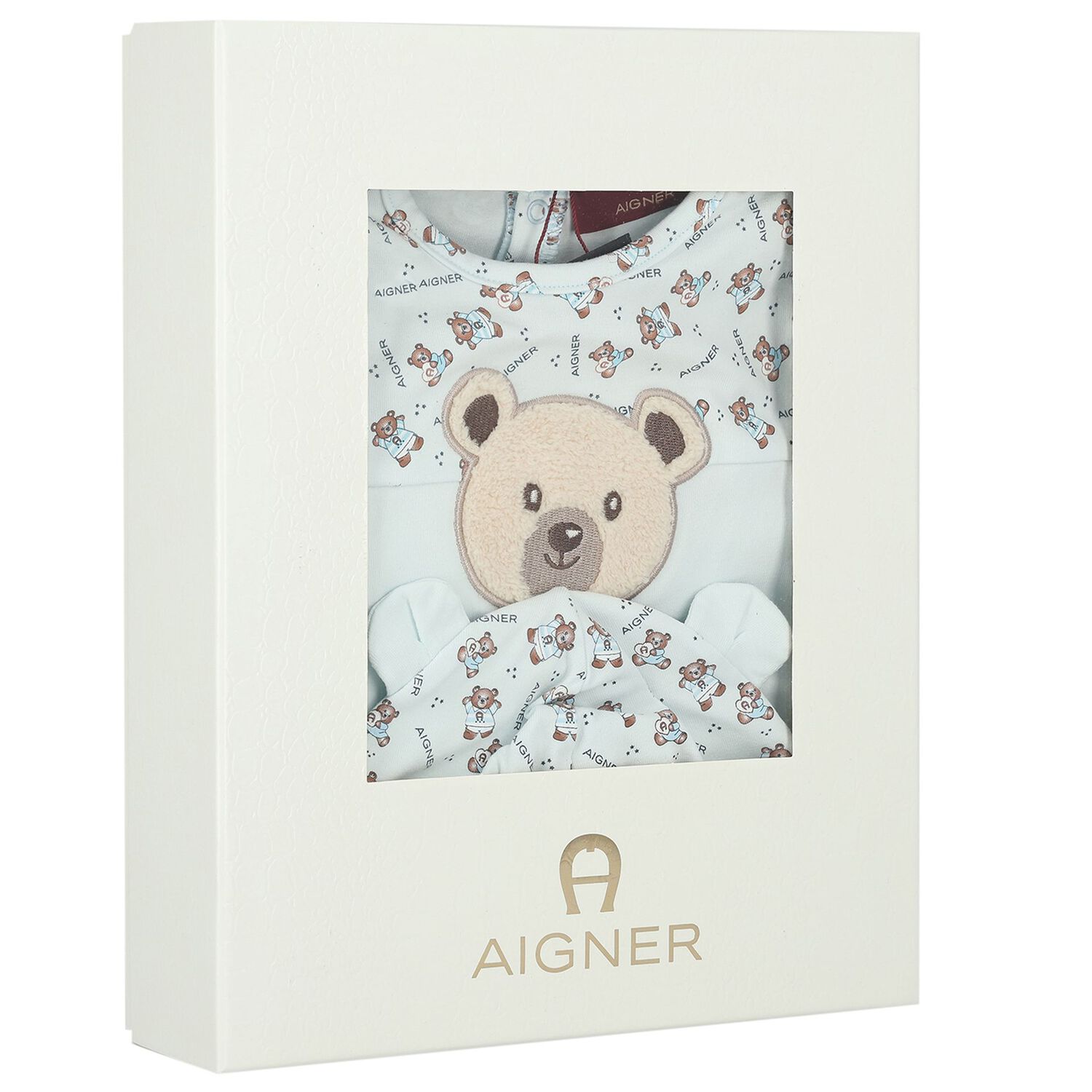 Aigner Baby Boys Blue Teddy Bear Logo Babygrow Set | Junior Couture