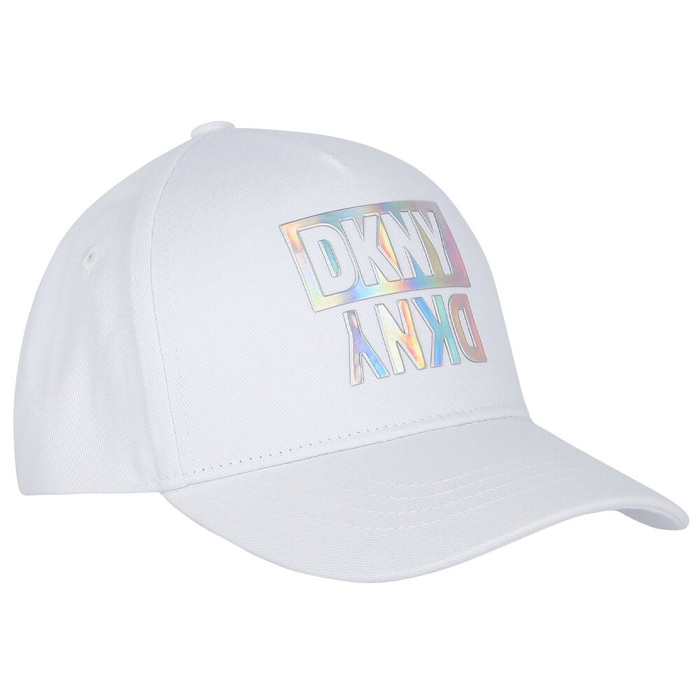 DKNY White Iridescent Logo Cap | Junior Couture