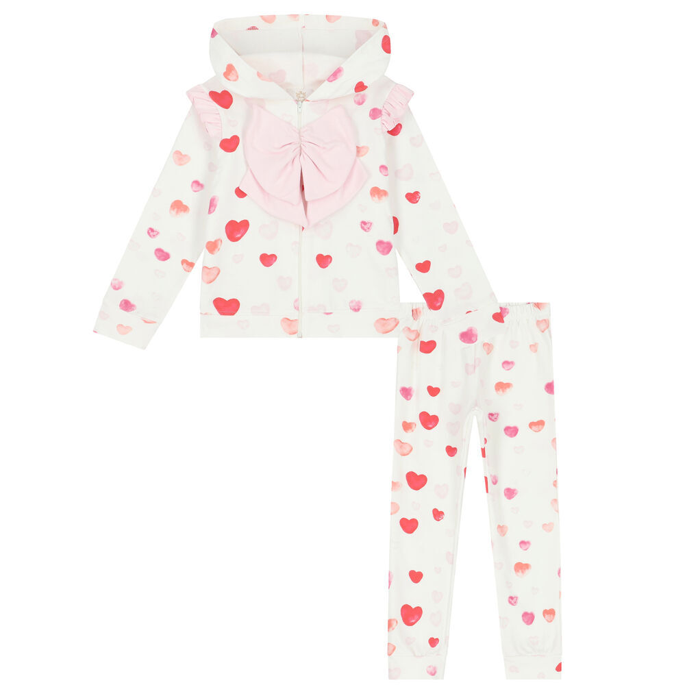 Caramelo Kids Girls Ivory Hearts Tracksuit | Junior Couture USA