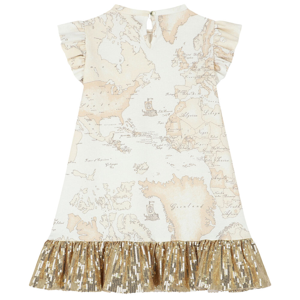 Alviero Martini Girls Beige & Gold Geo Map Dress | Junior Couture