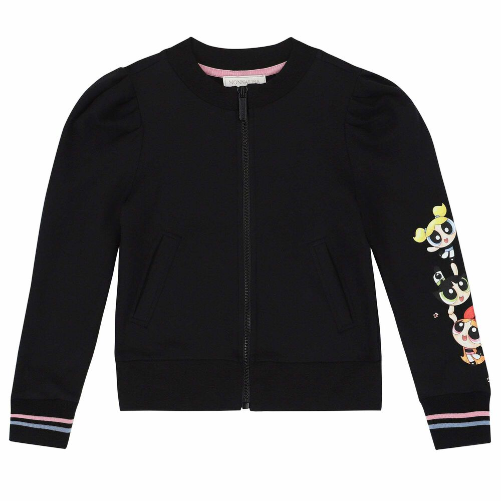 Monnalisa Girls Black Powerpuff Girls Zip Up Top | Junior Couture