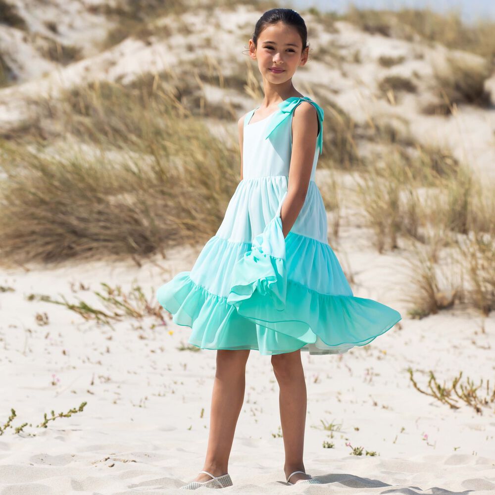 Patachou Girls Turquoise Chiffon Dress | Junior Couture