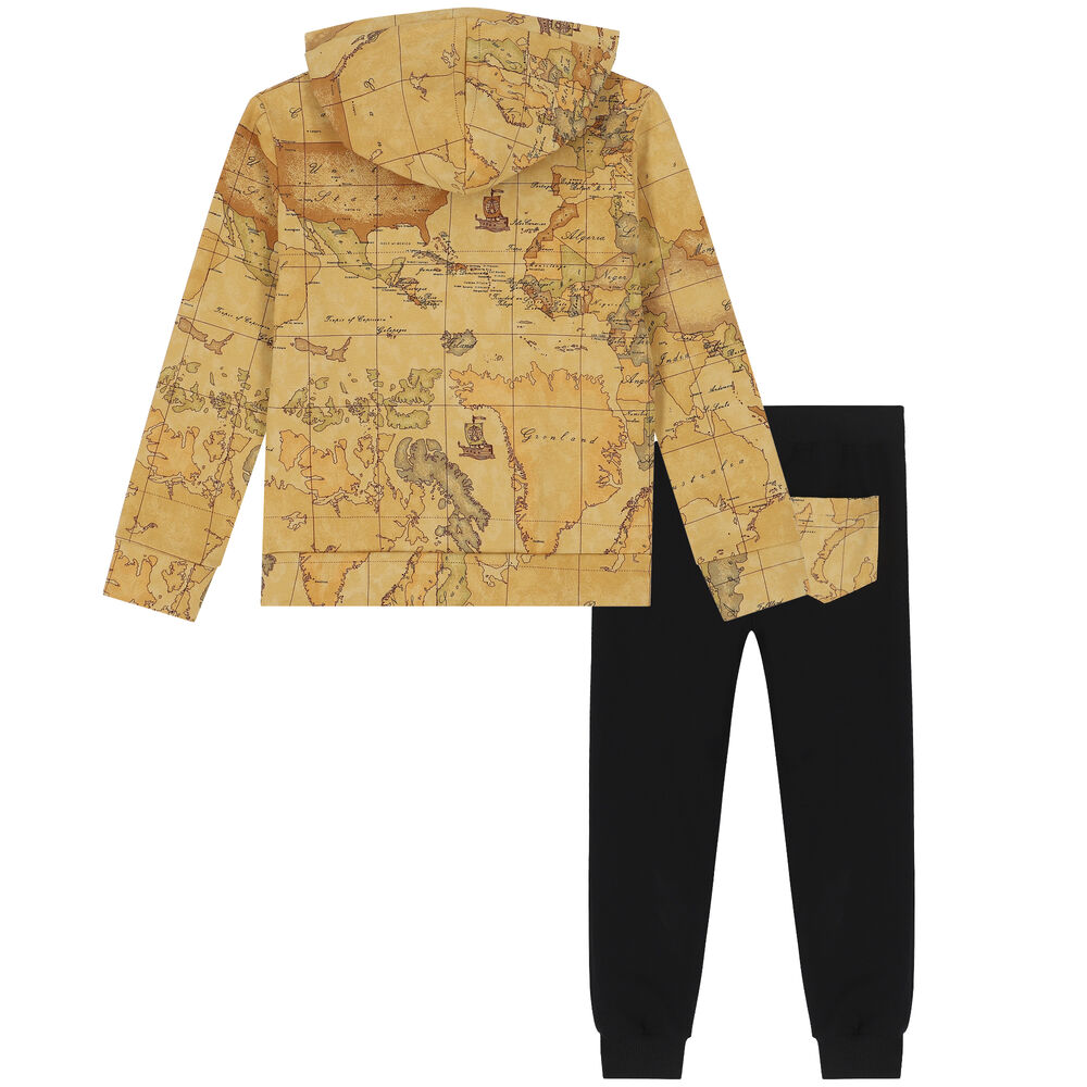 Alviero Martini Boys Beige & Black Logo Geo Map Tracksuit | Junior Couture