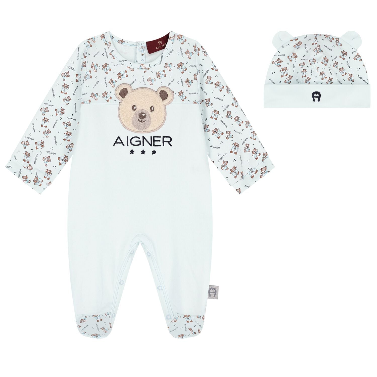 Aigner Baby Boys Blue Teddy Bear Logo Babygrow Set | Junior Couture