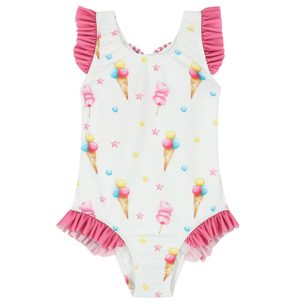 Meia Pata Girls White & Pink Ice Cream Swimsuit | Junior Couture USA