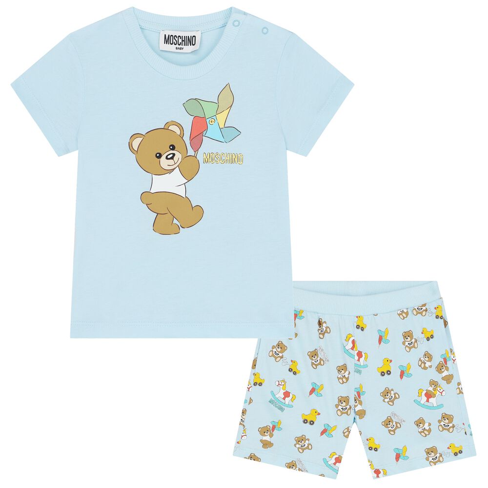Moschino Blue Teddy Bear Logo Shorts Set | Junior Couture