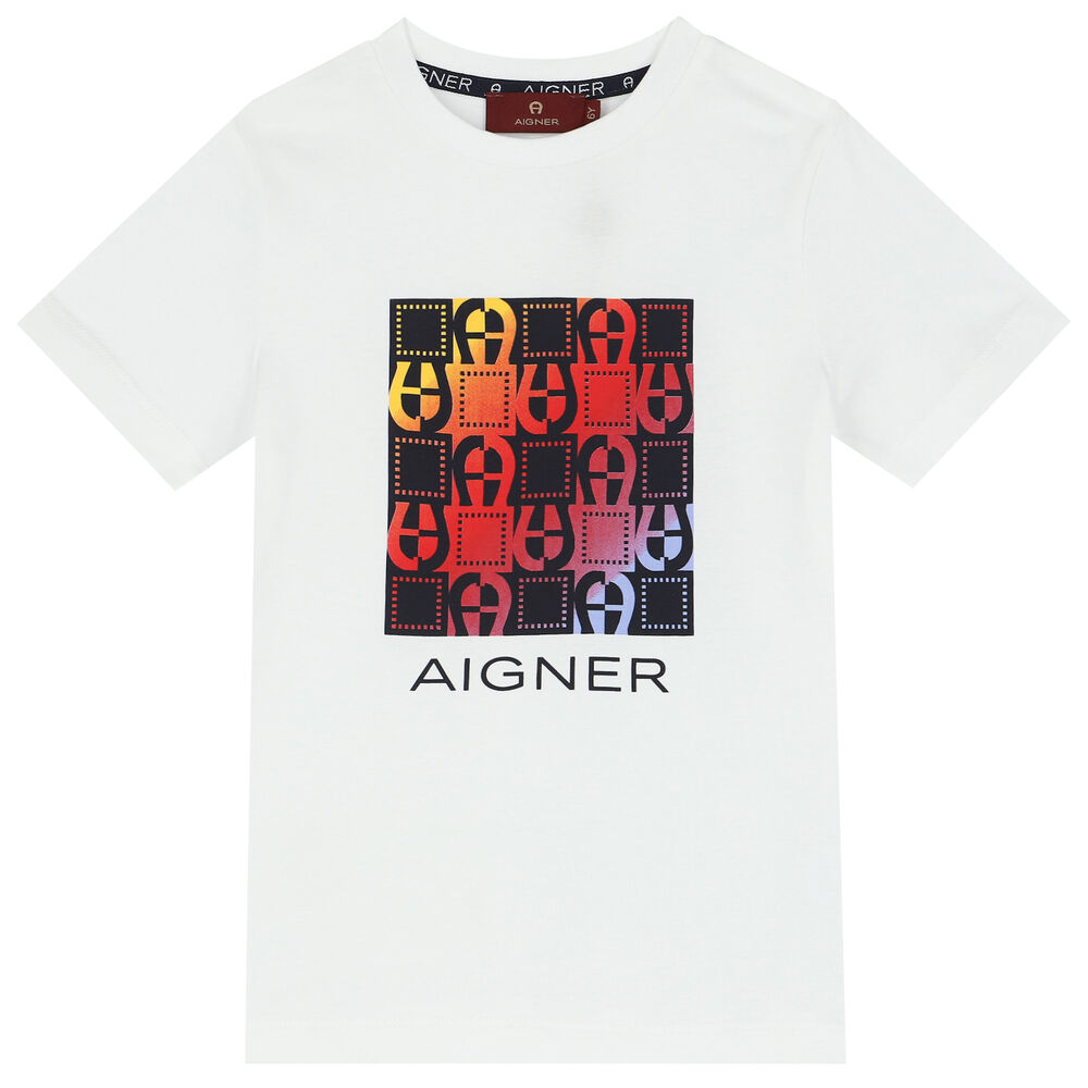 Aigner Boys White Logo T-Shirt | Junior Couture